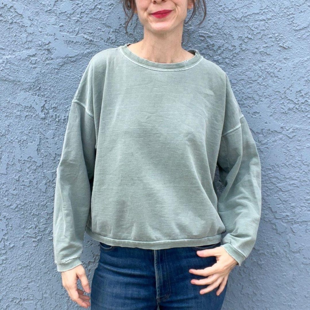 90s Distressed Sweatshirt Boxy Cut One Size Women's Large Sage Green - Etsy