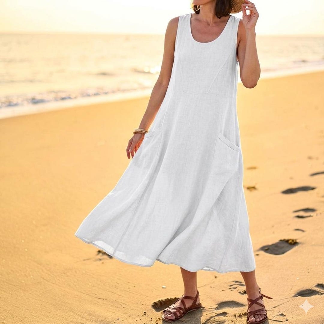 Linen Maxi Dress | Sleeveless Beach Sundress, Loose Fit Summer Wear ...