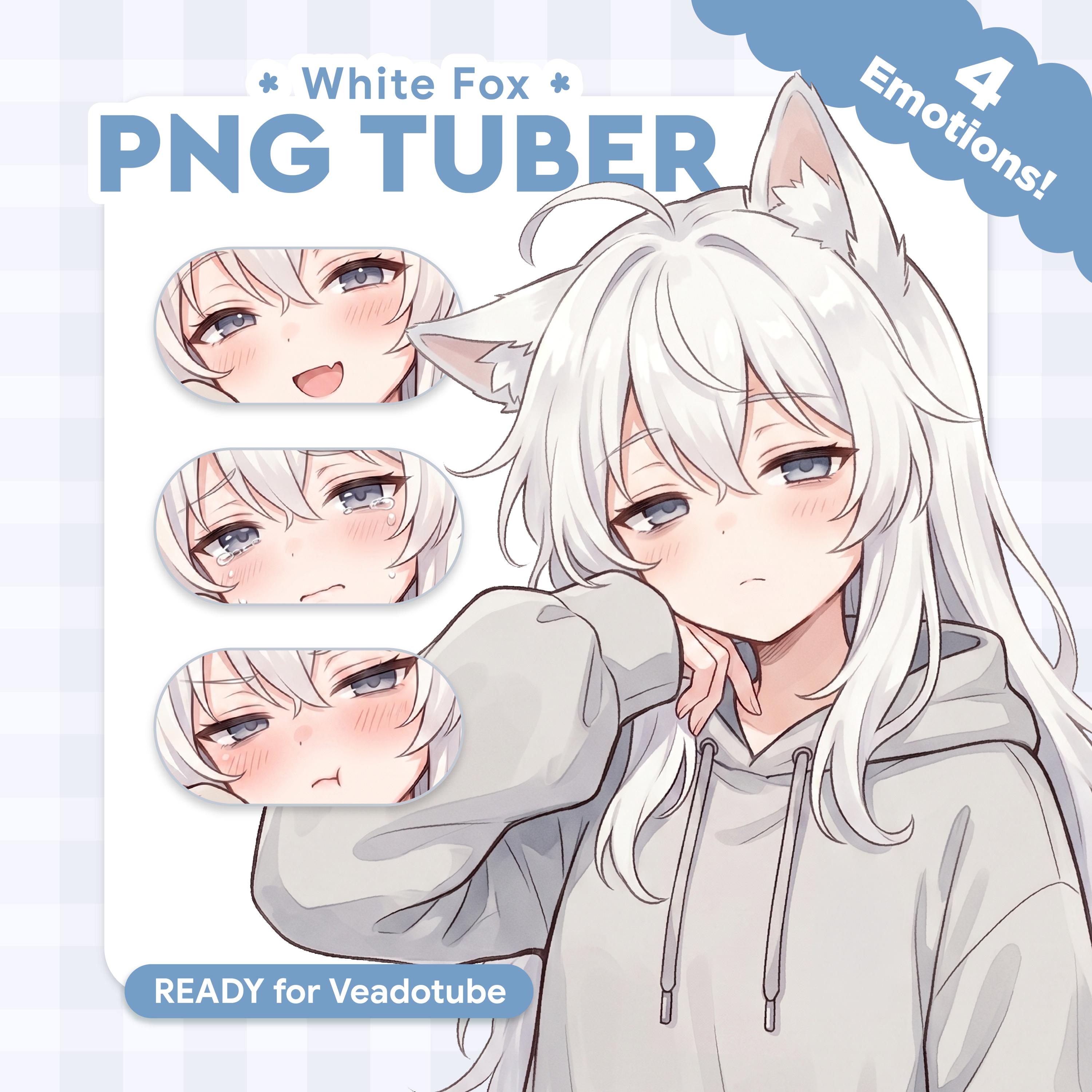 Cozy White Fox Pngtuber | Reactive PNG Vtuber Avatar | 4 Emotions ...