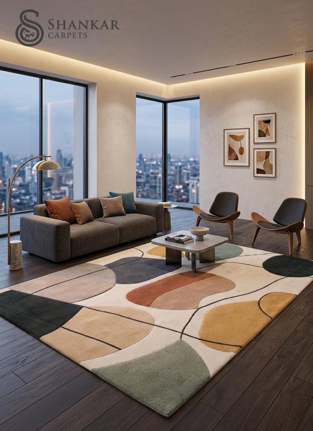Hand Tufted Wool Abstract Area Rug, Modern Living Room Carpet, Bhadohi ...