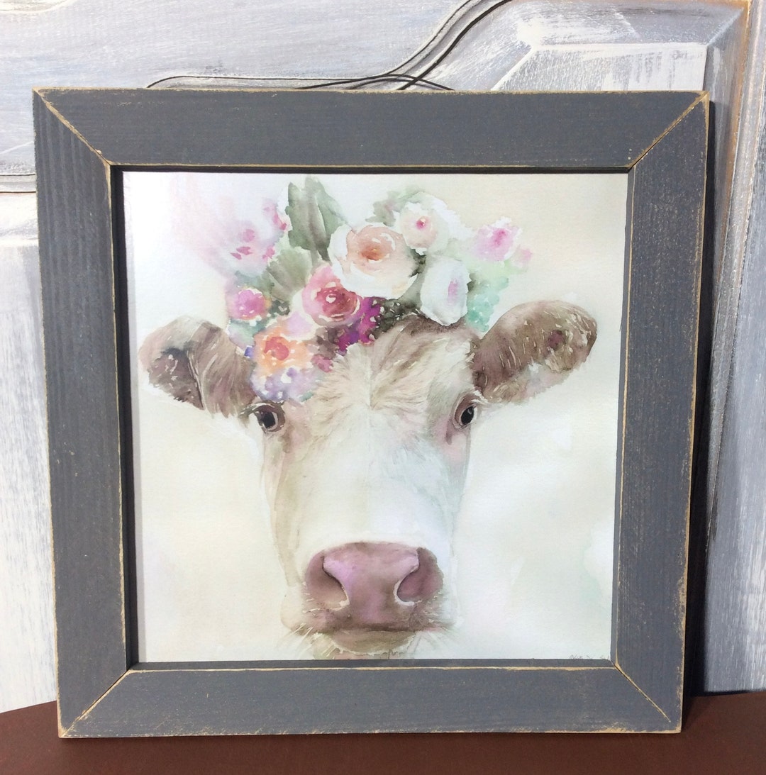 Vintage Farmhouse Cow Print in Reclaimed Barn Wood Frame, Home Decor ...