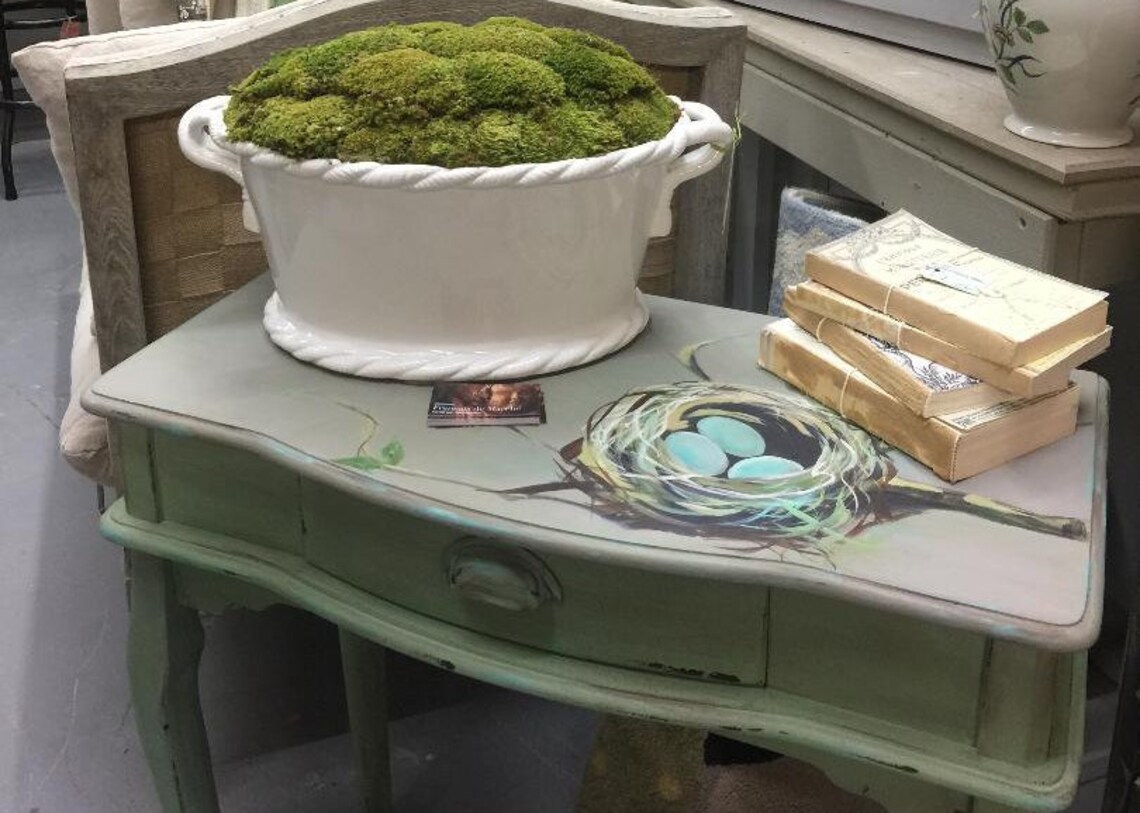SOLD French Country Hand Painted Bird's Nest Table - Etsy