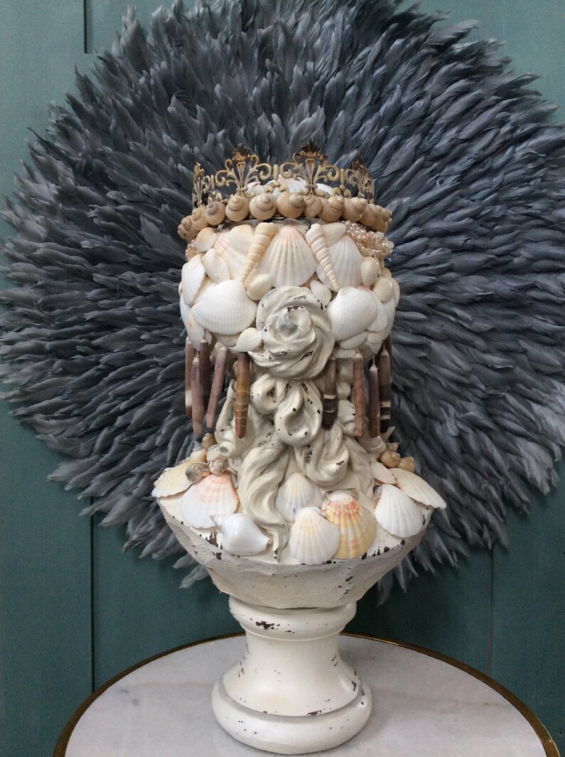 Woman Bust With Crown of Pearls and Shells Statuary - Etsy