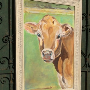 Farmhouse Cow Painting, French Country Hand Painted Decor, Painted ...