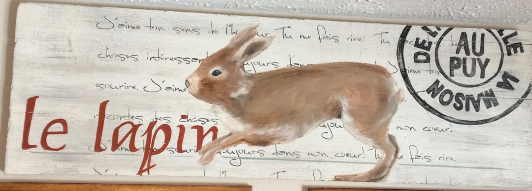 SOLD! French Country Cottage Hand Painted French Hare & Script Wall ...