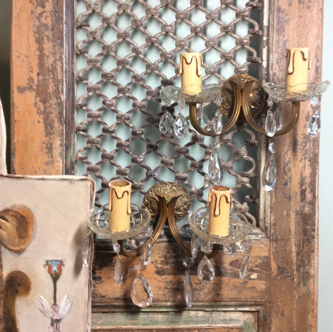 Solid Brass & Crystal Pair of French Antique Wall Sconces ...