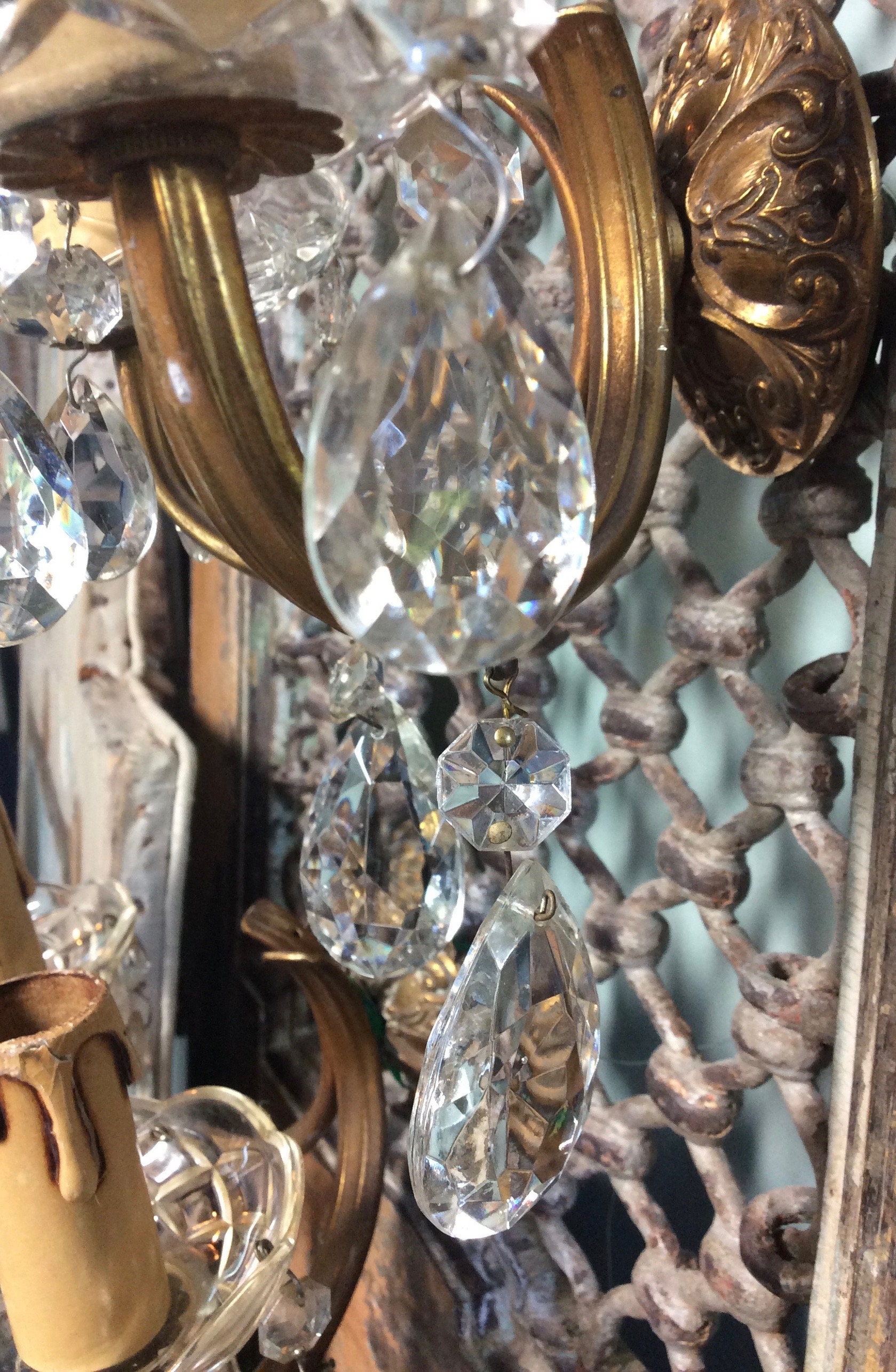 Solid Brass & Crystal Pair of French Antique Wall Sconces ...
