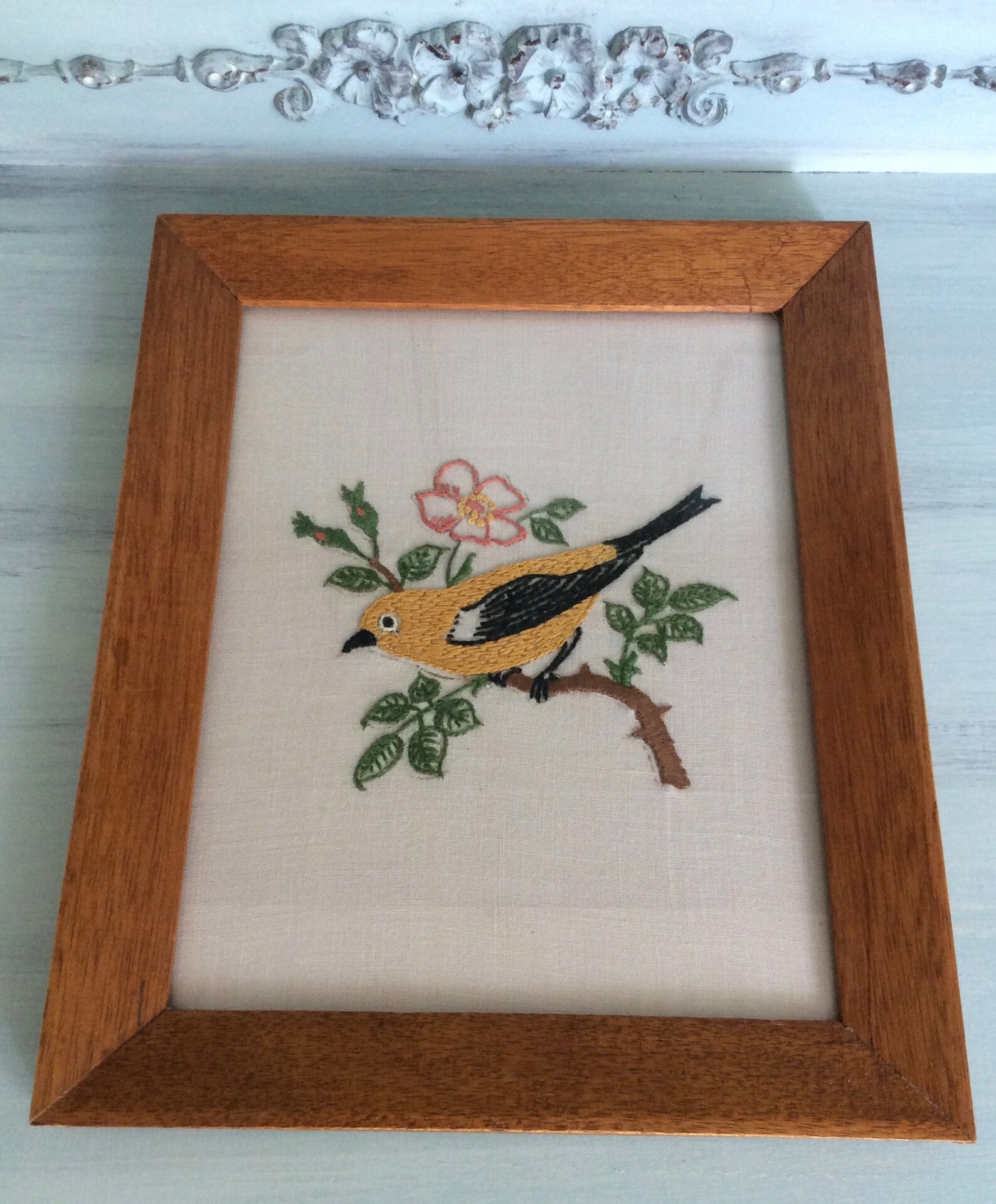 Pair of Vintage Birds Bluebird & Yellow Finch Embroidery - Etsy
