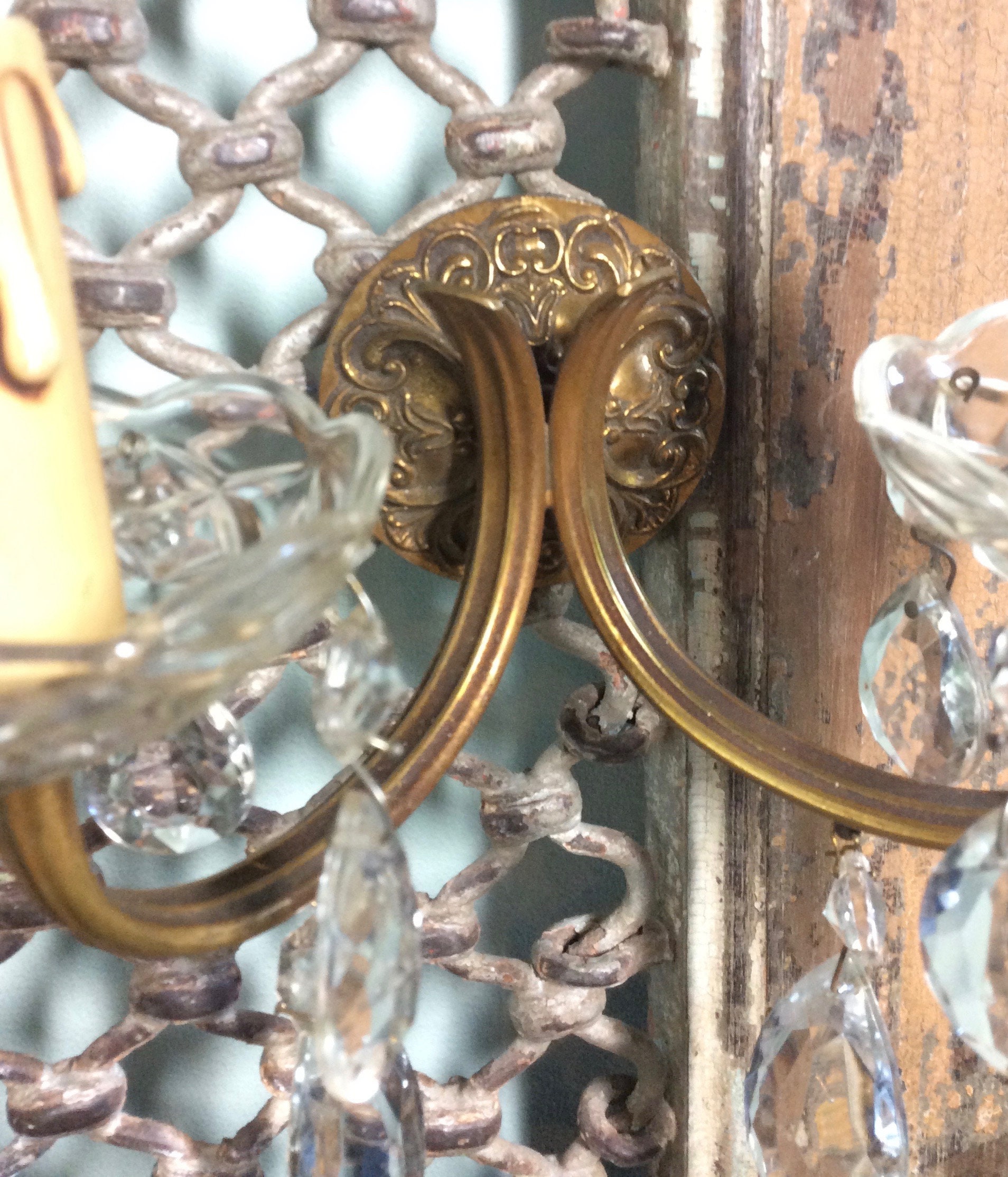 Solid Brass & Crystal Pair of French Antique Wall Sconces ...