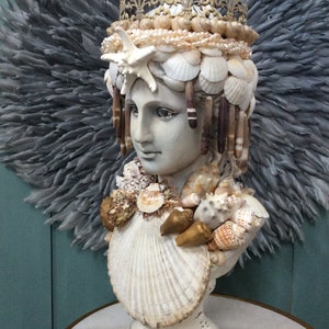 Woman Bust With Crown of Pearls and Shells, Statuary, Francaisdemarche ...