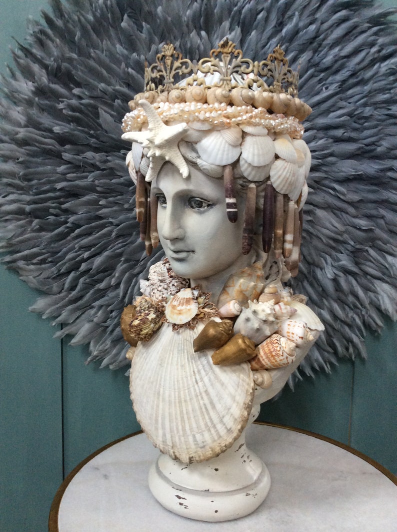Woman Bust With Crown of Pearls and Shells Statuary - Etsy