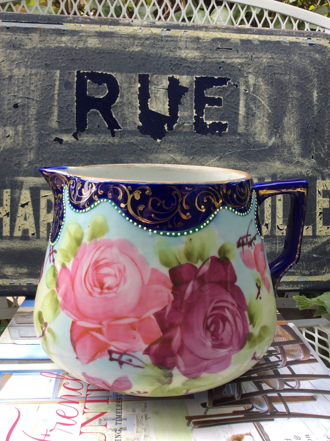 Vintage Hand Painted Rose Pitcher, Francaisdemarche', Decorative China ...