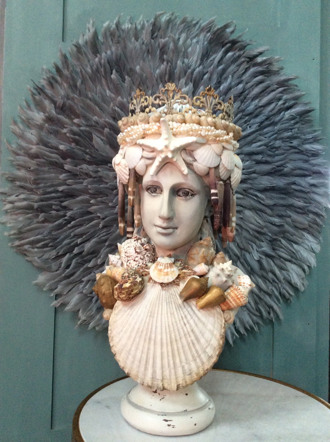 Woman Bust With Crown of Pearls and Shells, Statuary, Francaisdemarche ...