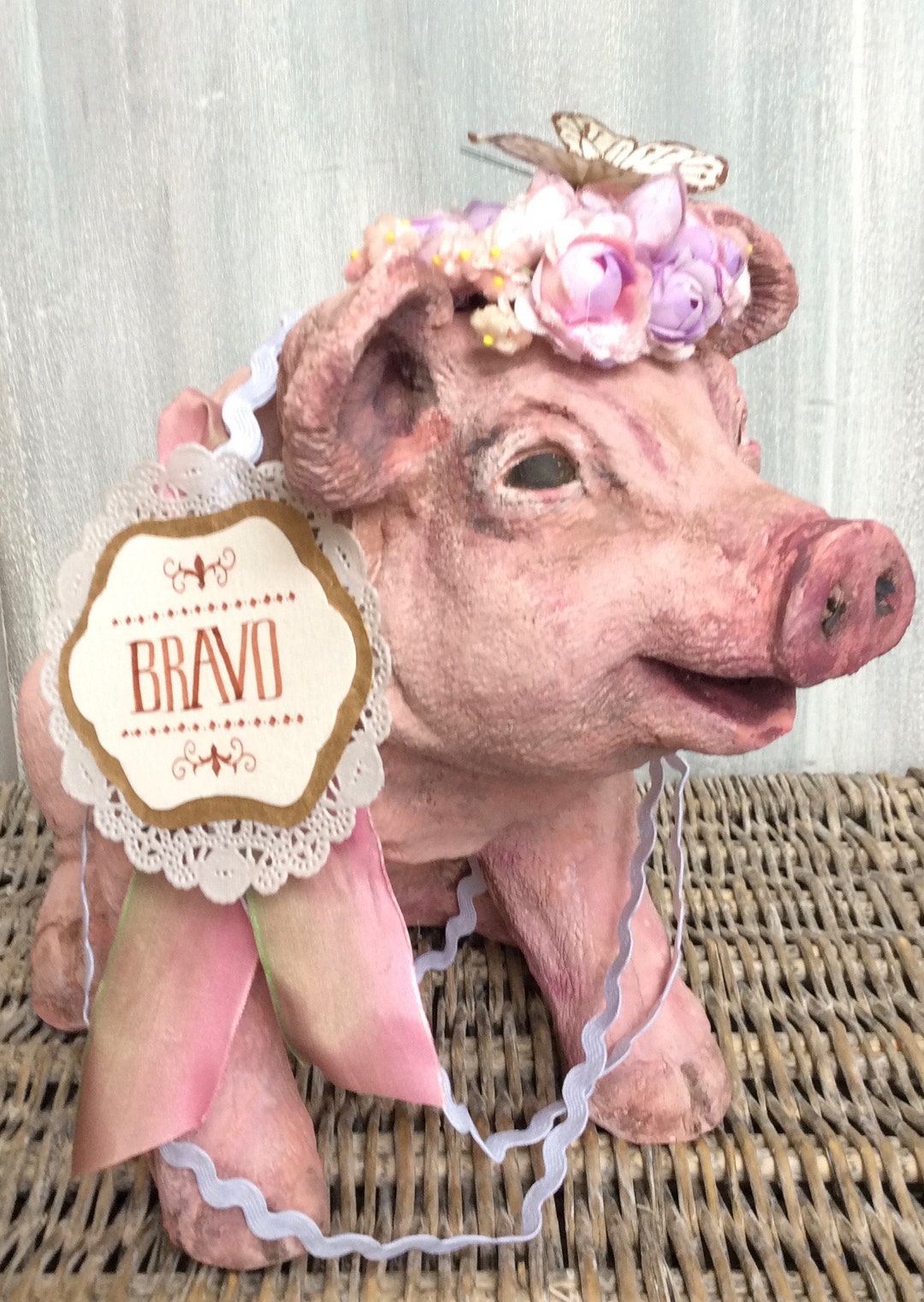 French Country Prized Vintage Pink Pot Belly Pig Statue ...