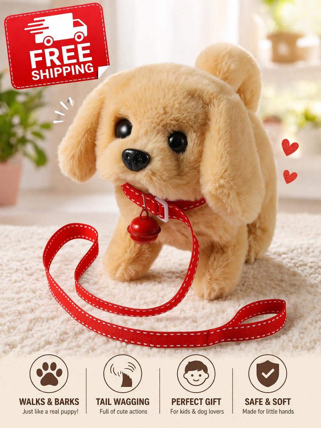 Interactive Plush Dog Toy, Walking Barking Puppy With Leash, Electronic ...