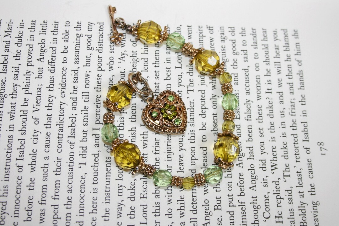 Heart Locket Lime Green Bead Bracelet or Anklet - Locket and Key Charm ...