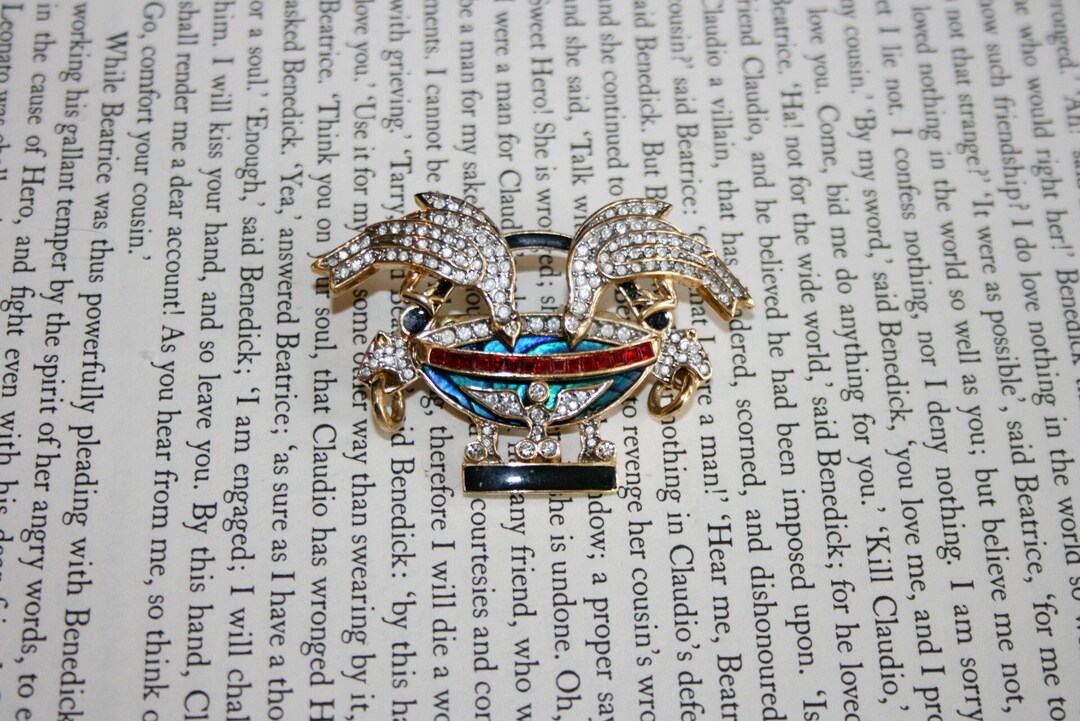 Stunning Butler Birdbath Brooch Abalone and Rhinestones Birds and ...