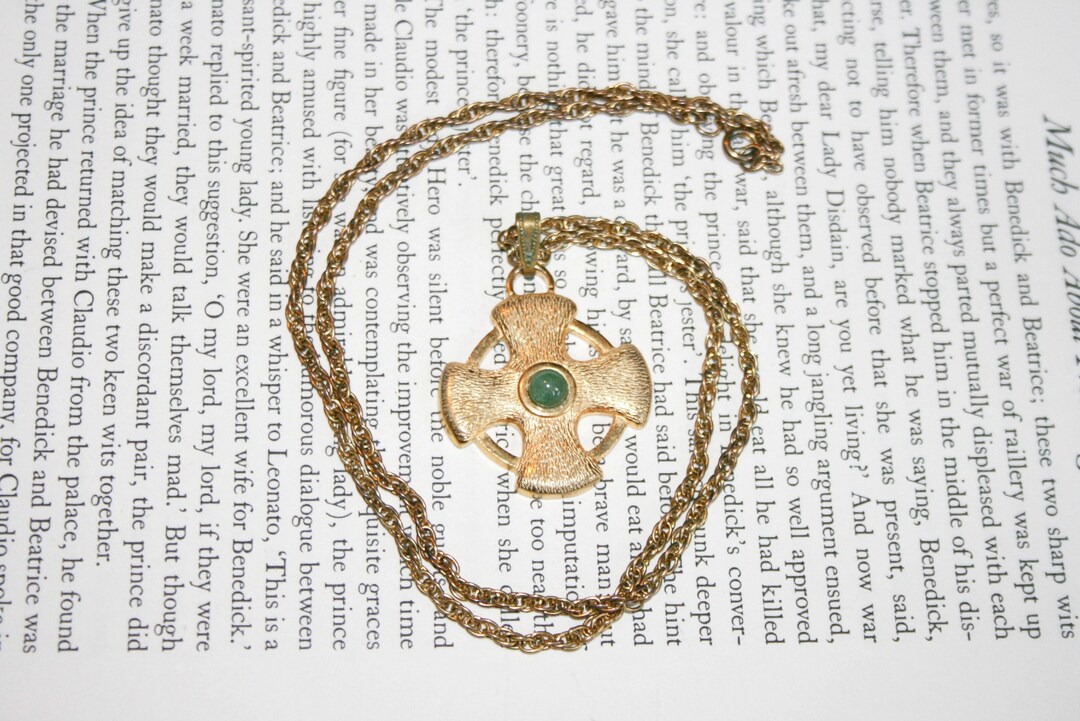 Minimalist Latin Cross - Gold Tone With Jade Accent - Ankh - Etsy