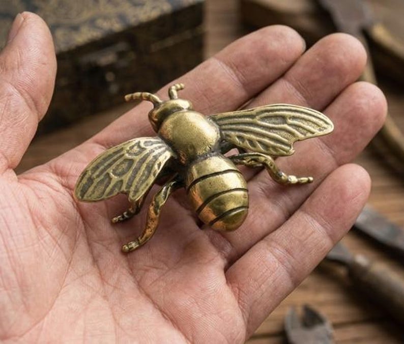 Bronze Bee Figurine, Brass Bee Sculpture, Vintage Style Bee Decor ...
