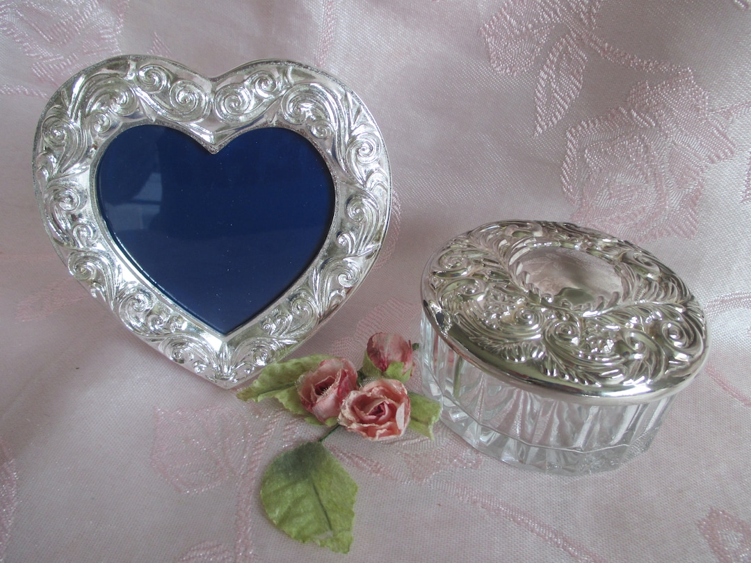 Godinger Victorian Bouquets Silver Plated Heart Shape Frame & Powder ...