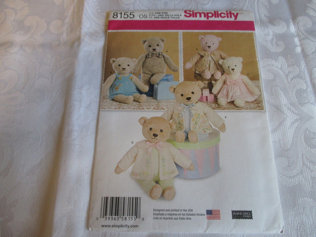 Simplicity Pattern 8155 - 21" Stuffed Bears With Clothes - Etsy