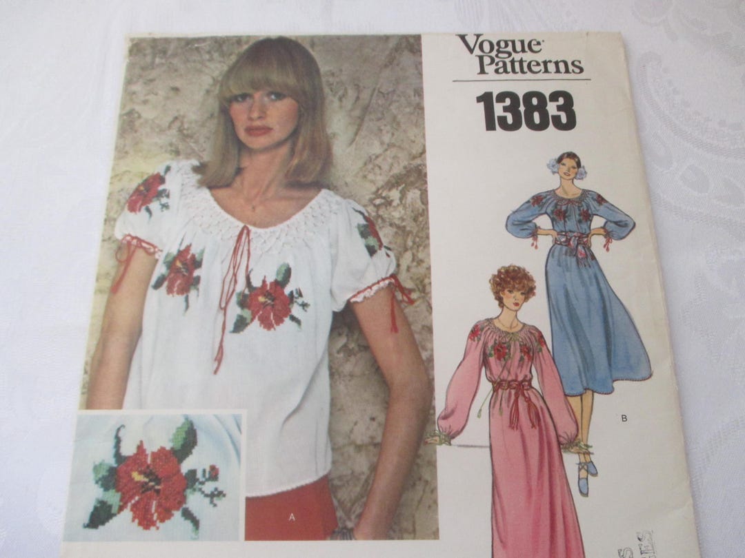 Vogue Pattern 1383 Misses Dress or Top With Embroidery - Size Small - Etsy