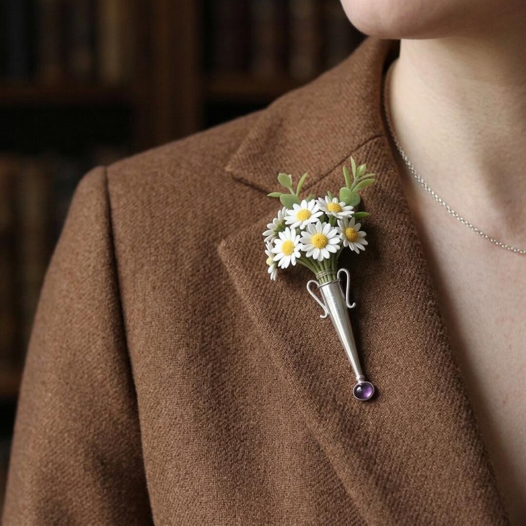 Sterling Silver Tussie-mussie Brooch, Amethyst Plant Holder Pin for Men ...