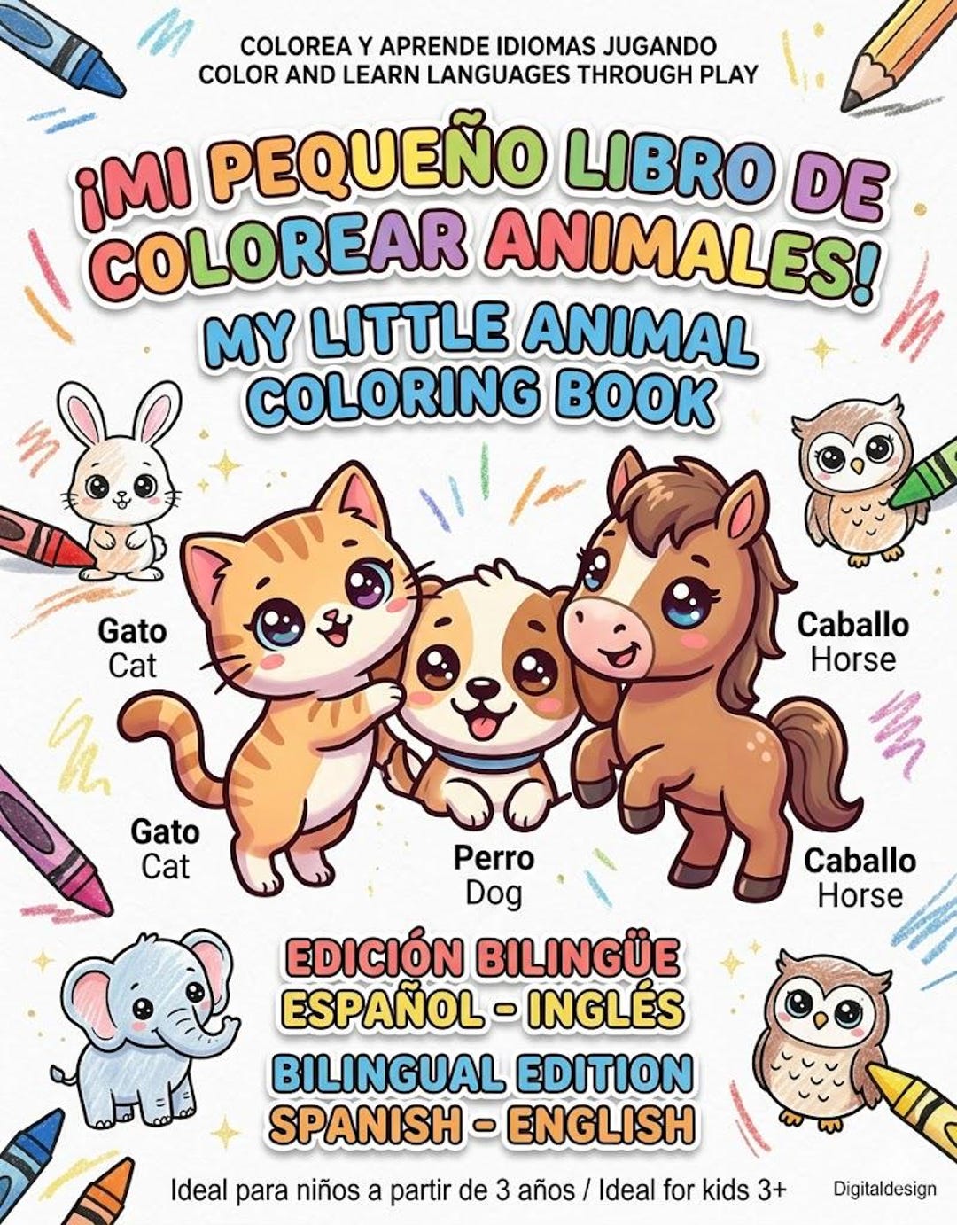 Animal Coloring Book, Assorted Animals With Spanish/english Names, Cute ...