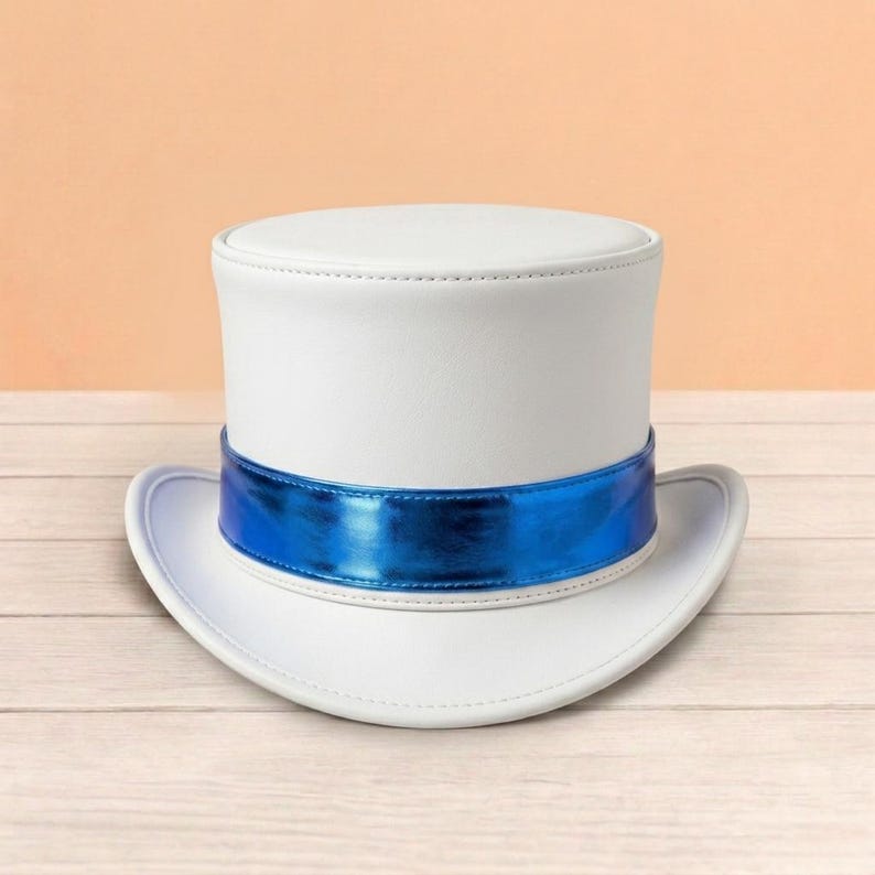 White Leather Top Hat, Steampunk Victorian Mad Hatter Hat - Etsy