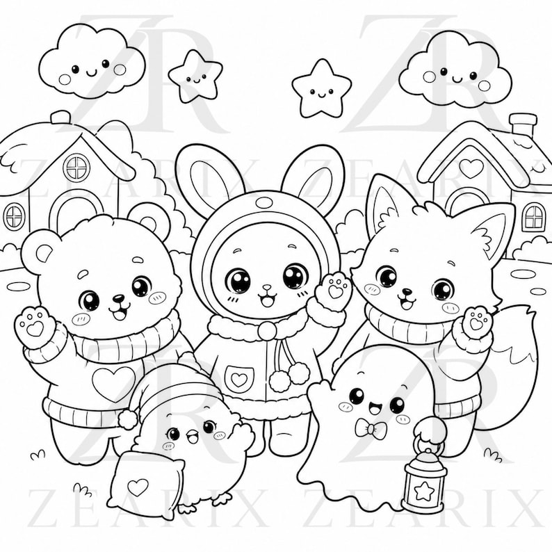 MOLI & Friends Kawaii Coloring Book, 43 Pages for Kids (instant ...