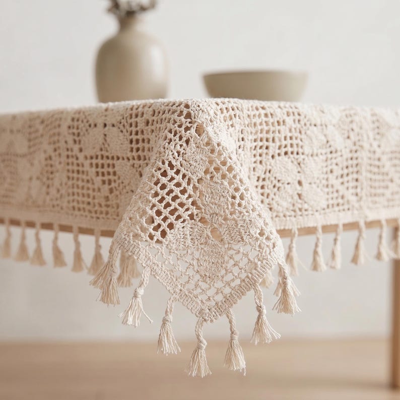 Home Furnishings Rectangle Square Tablecloth Crochet Patterns ...