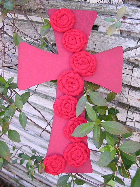 Items similar to Hand Painted Red Cross - Handmade fabric Roses ...