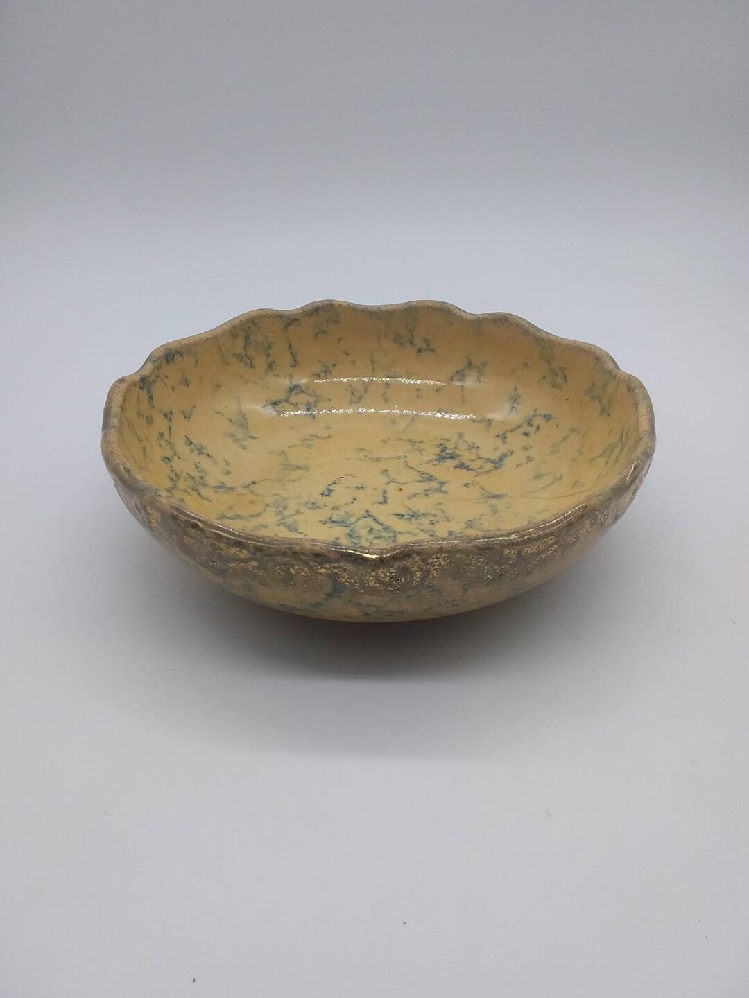 Antique Blue Sponge Ware Scalloped Edge Bowl-very Old Bowl - Etsy