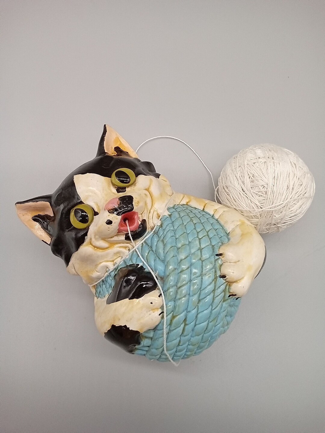 Vintage Big Eye Cat String/yarn Holder-ceramic Cat Sting Holder-comes ...