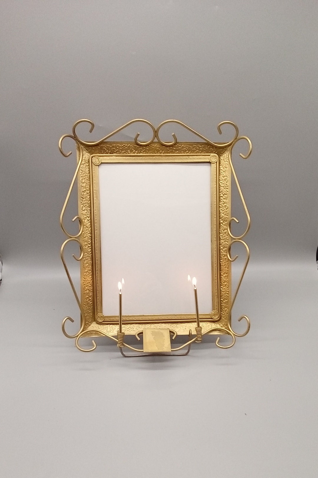 Vintage Memorial Ornate Gold Picture Frame With Candle Holder With ...