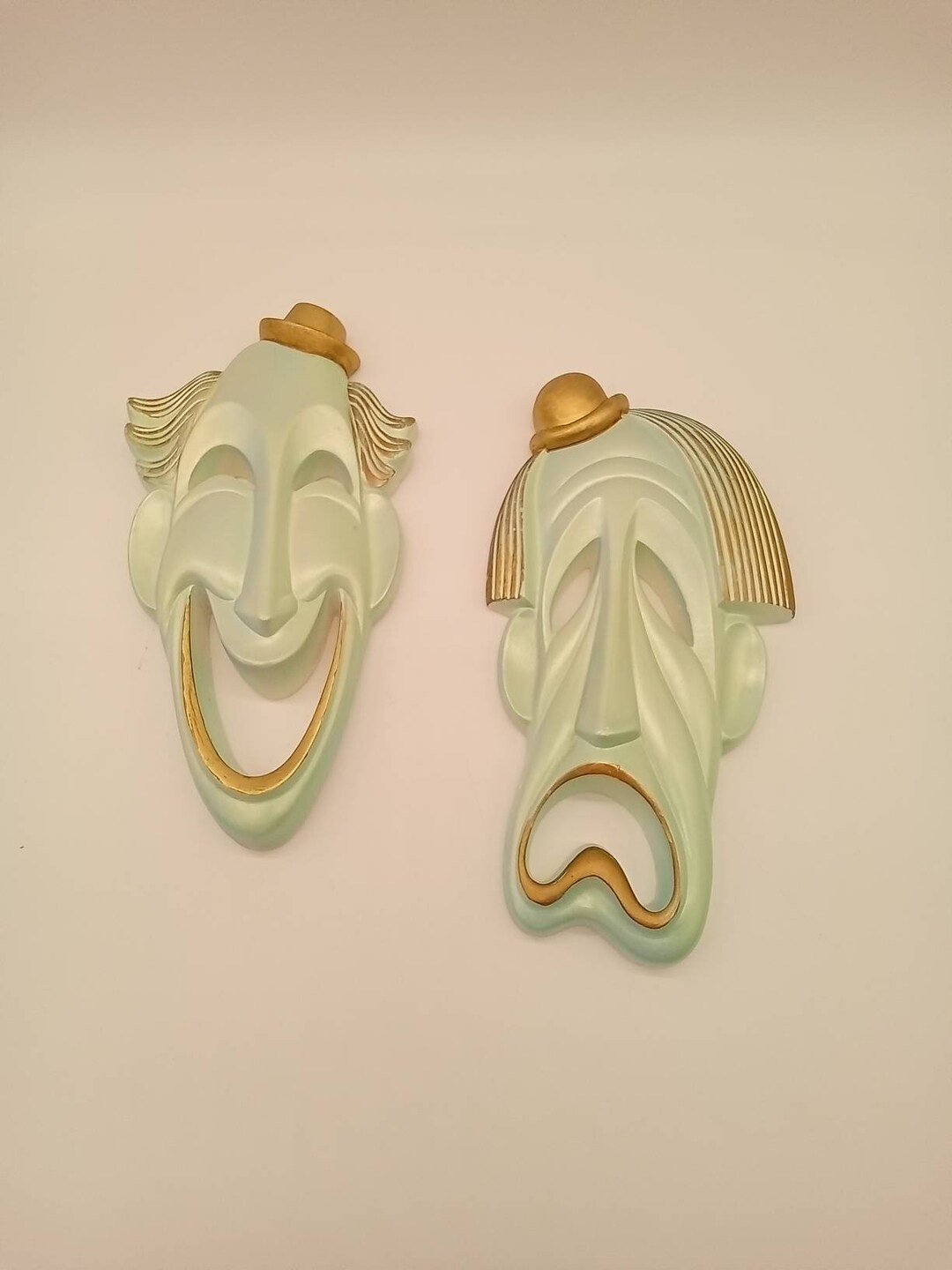Mid Century Modern Happy Sad Faces Clown Chalk Ware Wall Decor - Etsy