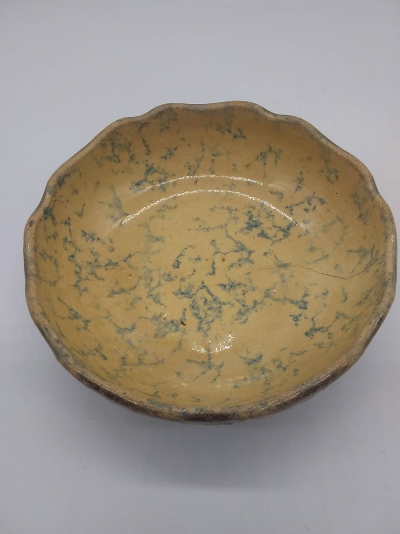 Antique Blue Sponge Ware Scalloped Edge Bowl-very Old Bowl - Etsy
