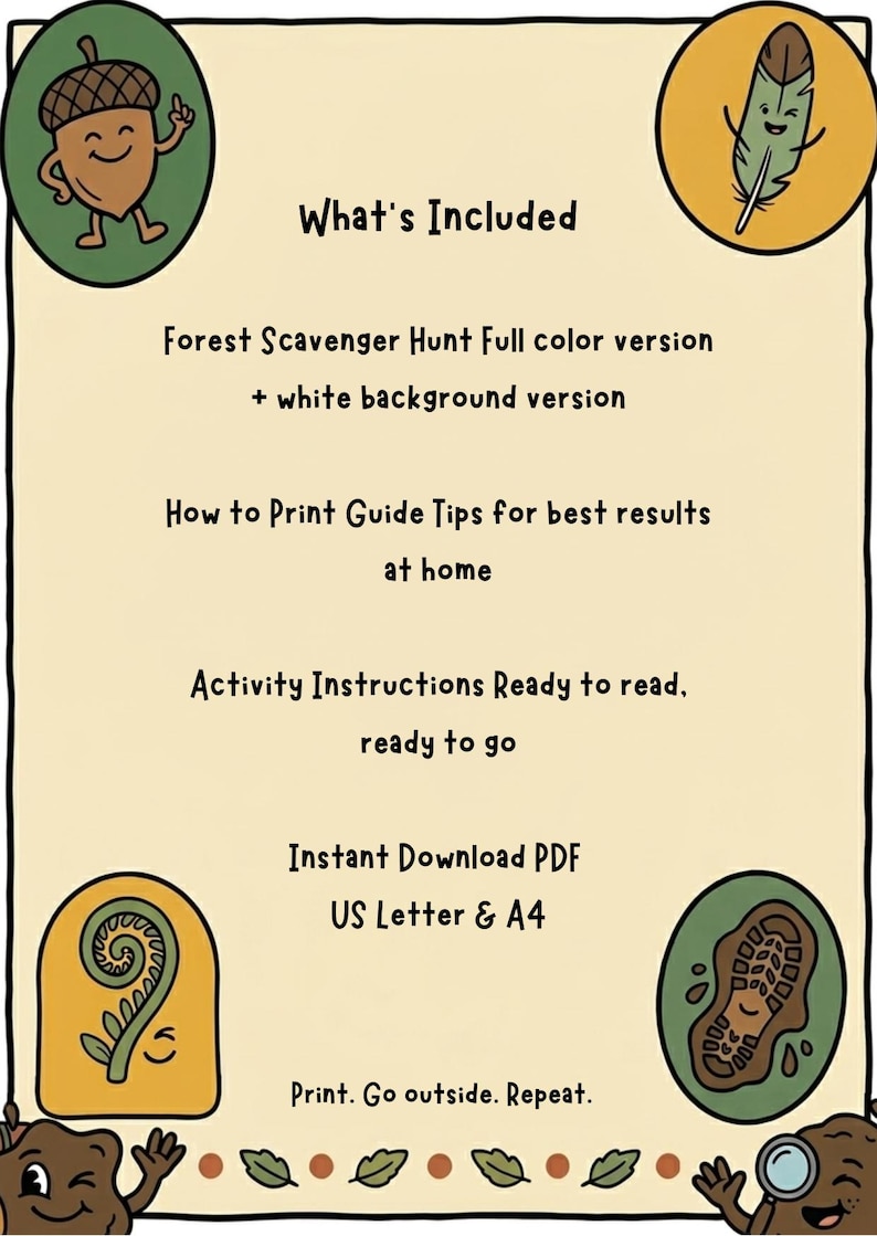 Forest Nature Scavenger Hunt Printable | Kids Outdoor Activity Game ...
