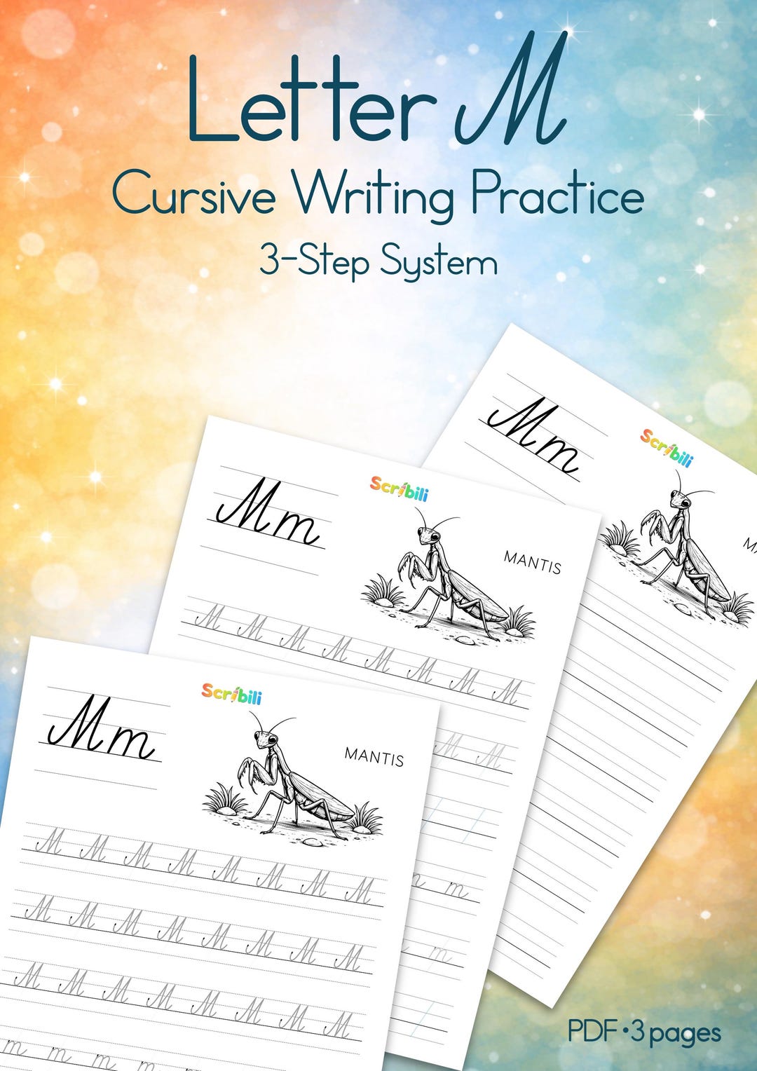 Letter M Cursive Writing Practice Worksheet | 3-step Handwriting Sheets ...