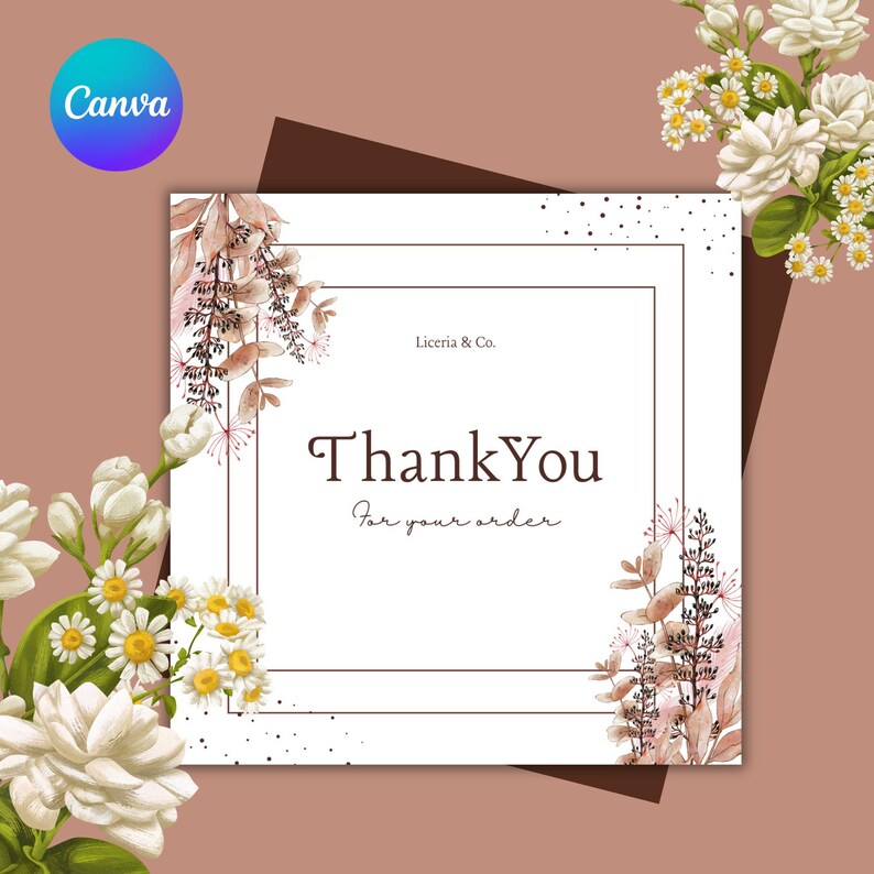 Editable Thank You Card Template | Modern Floral Design (digital ...