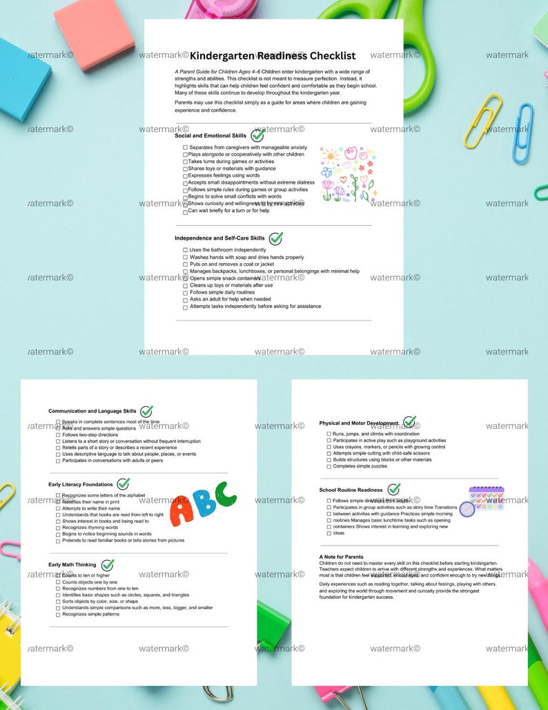Kindergarten Readiness Checklist & Activities (digital Download) - Etsy