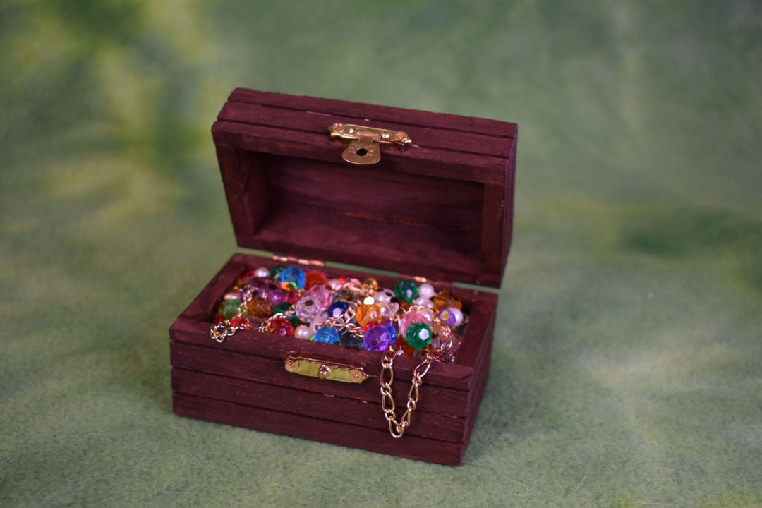 Treasure Chest, Miniature Wooden Chest Filled With Jewels for Your ...