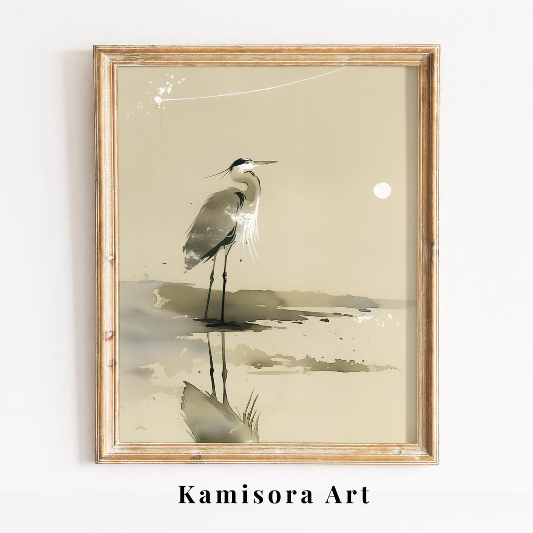 Heron Sumi-e Ink Wash Print – Japandi Zen Wall Art (digital Download ...