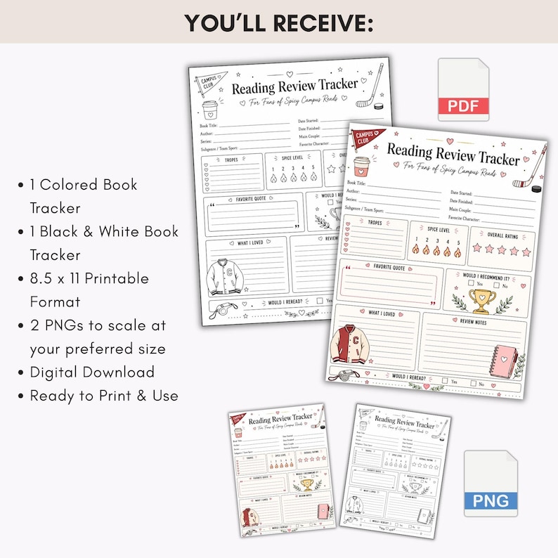 Campus Hockey Romance Reading Review Tracker, Book Journal Page ...