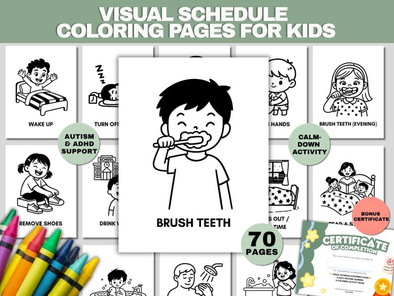 Visual Schedule Kids Coloring Pages, Autism ADHD Routine Chart, Calm ...