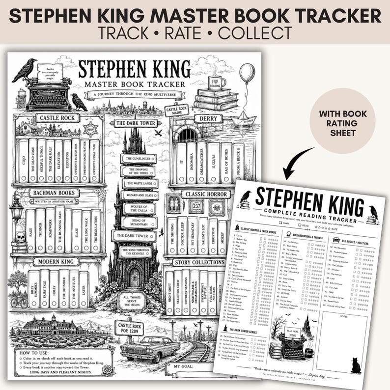 Stephen King Book Club Review Tracker Printable, Reading Journal ...