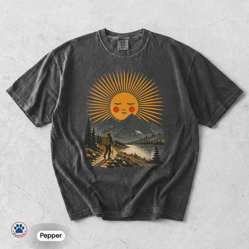 Smiling Sun Over Mountain Lake T-shirt | Retro Sunrise Landscape Tee - Etsy