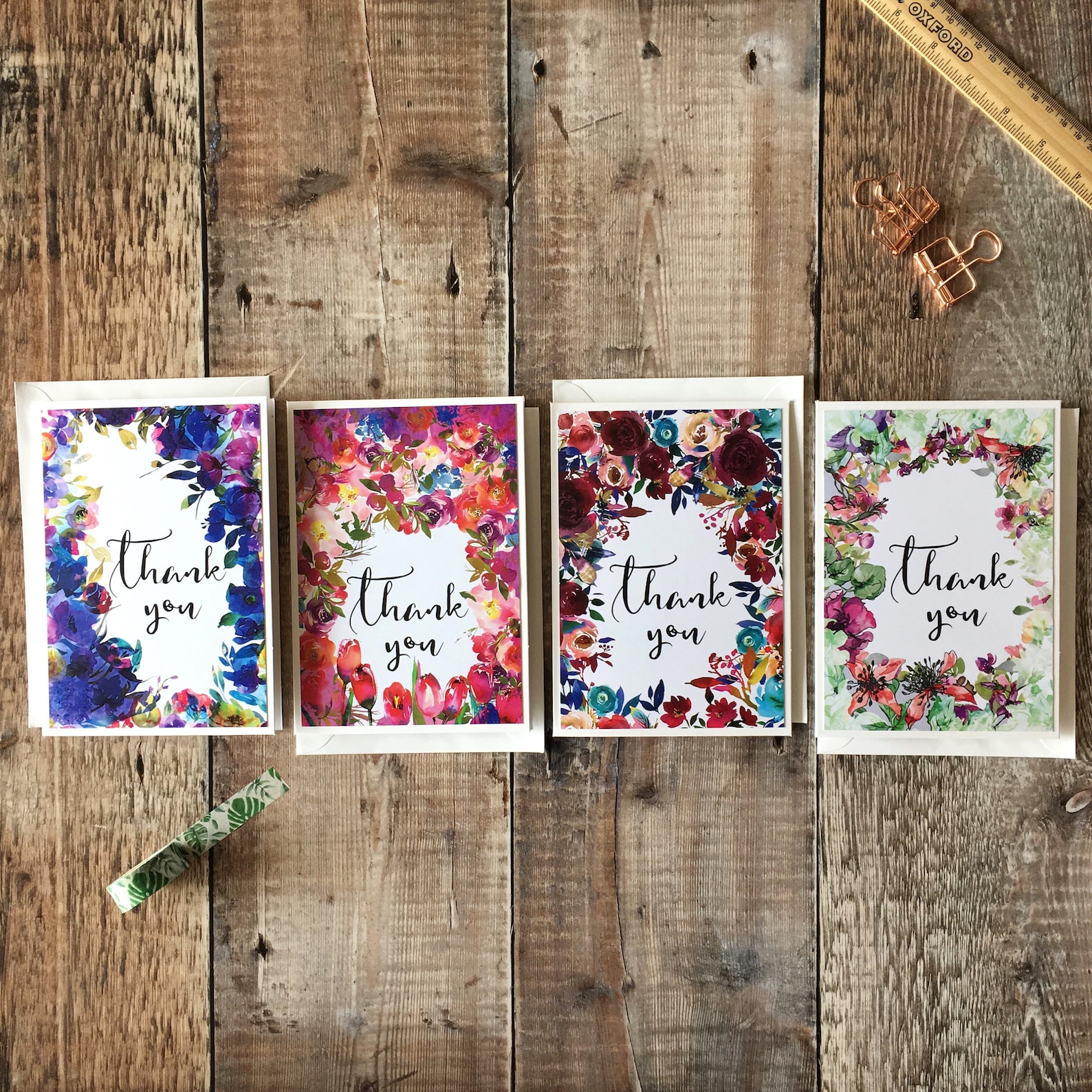 4 Designs, Thank You Cards, Thank You Card Set, Floral,thank You Card ...