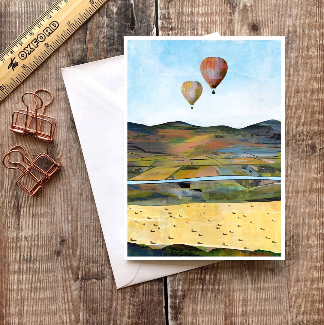 Hot Air Balloon Card, Countryside Card, Patchwork Fields Card ...