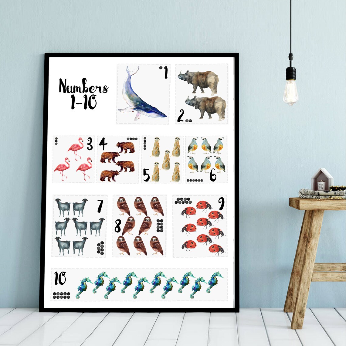 Childrens Number Poster Animal Numbers 1-10 Counting | Etsy